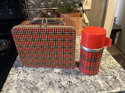 60's - 70's era Plaid Checkered Metal Vintage Aladdin Lunchbox with ...