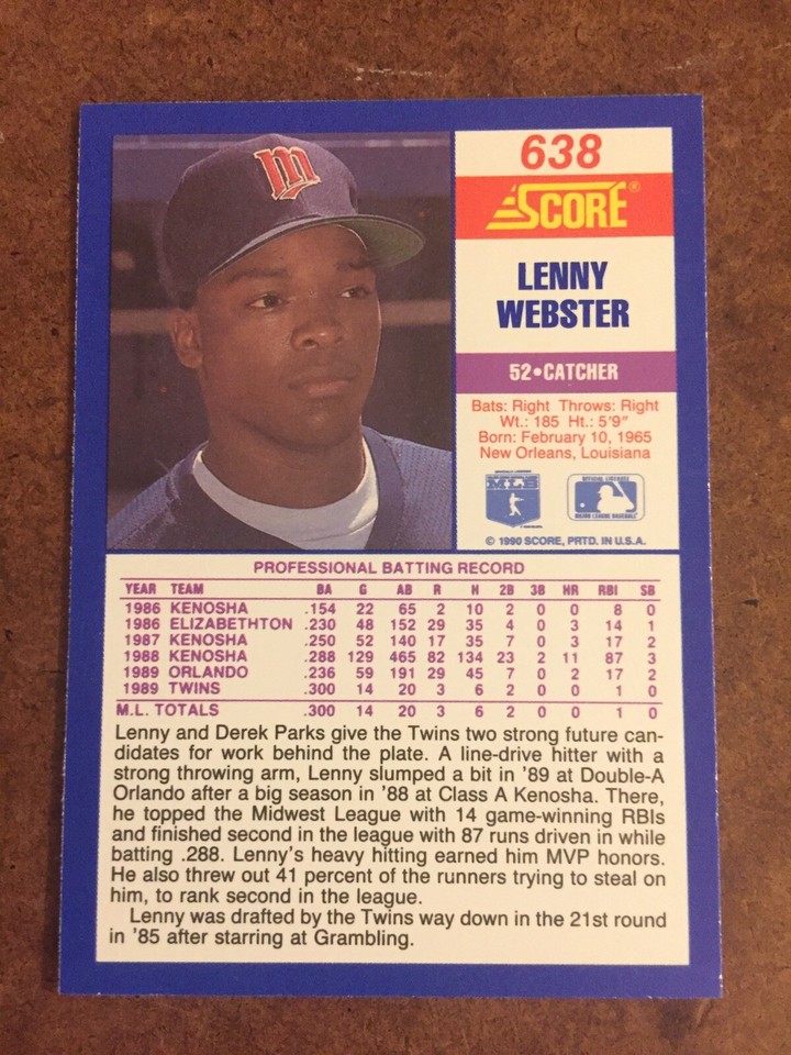 Lenny Webster 638 Score 1990 Rookie MLB Baseball Trading Card | eBay
