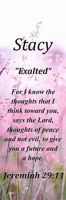 Stacy "Exalted" Keepsake Name Meaning Bookmark with Bible Verse and ...