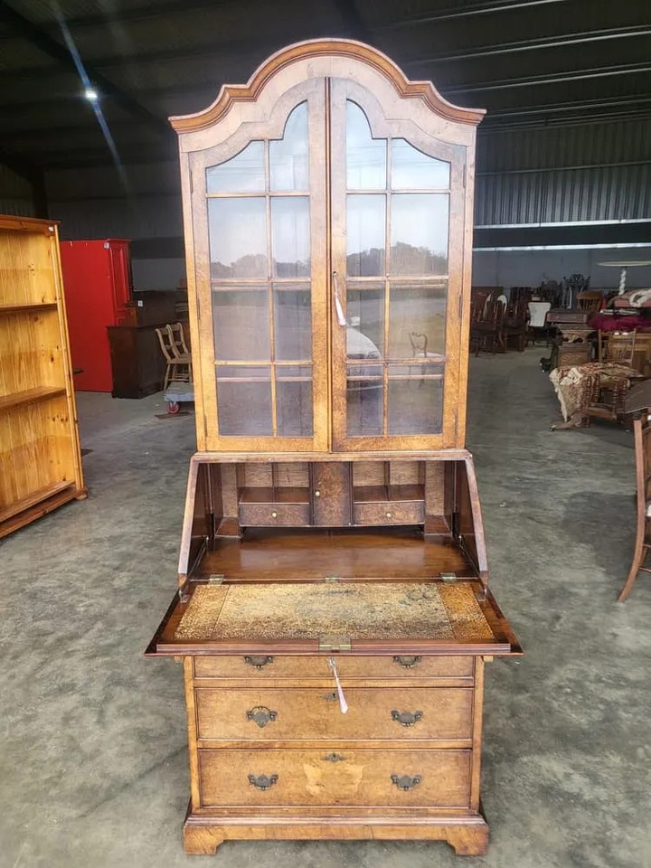 Antique repro walnut small dome top bureau bookcase desk shelves ...