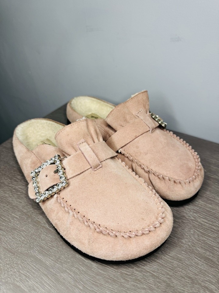 Free People After Riding Shearling Mule Pink Suede Size 8.5 Shoes ...