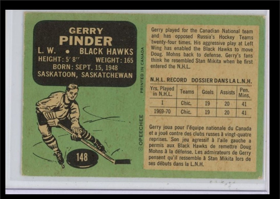 1970-71 O O-Pee-Chee Hockey Gerry Pinder Rookie #148 | eBay