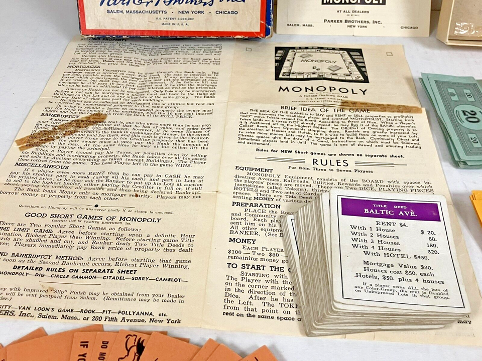 Vintage WWII Monopoly Board Game 1941-1946 Blue Box with Wood Cylinder ...