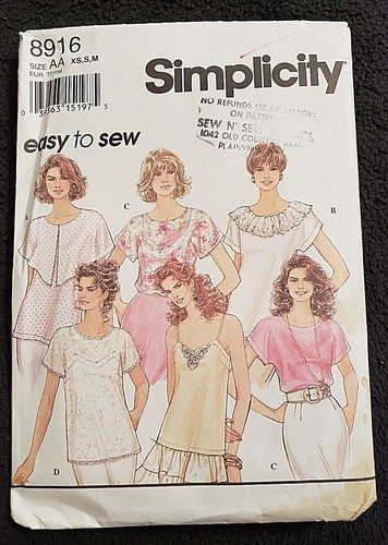Simplicity Pattern 8916 Easy To Sew Misses' Top & Camisole Size XS,S,M ...