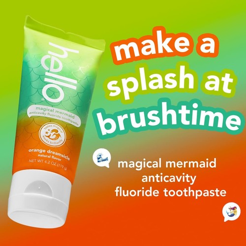 hello Mermaid Orange Dreamsicle Kids Fluoride Toothpaste, Natural ...