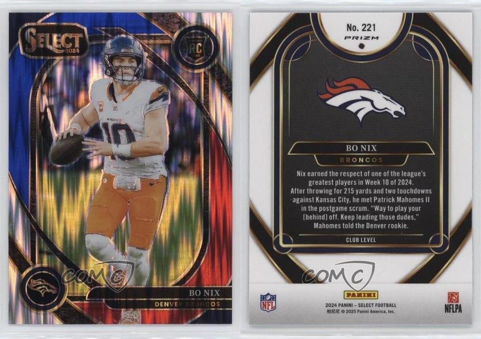2024 Panini Select Club Level Red & Blue Shock Prizm Bo Nix #221 11s8 ...