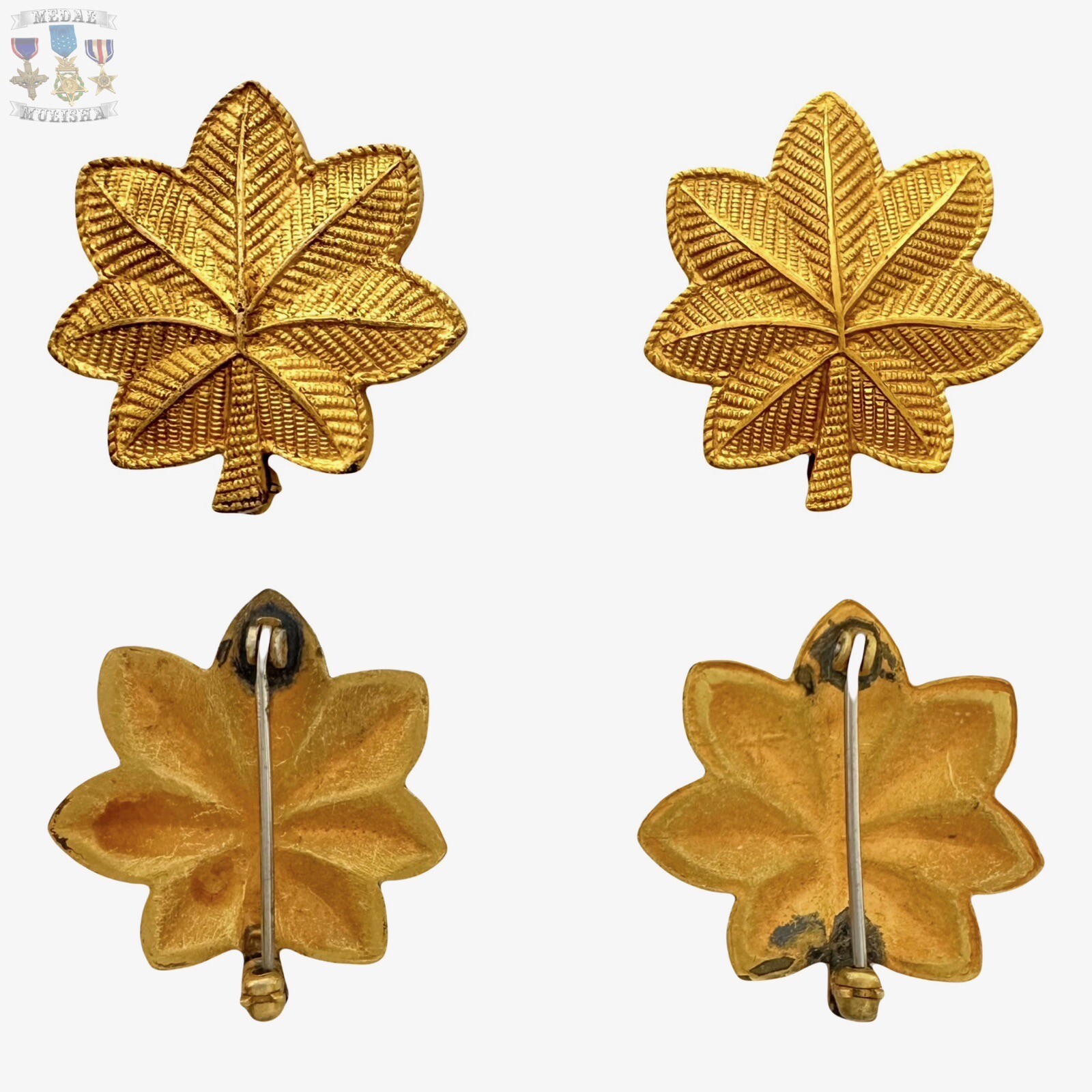 WWII US ARMY MAJOR OFFICER OAK-LEAF SHOULDER RANK INSIGNIA 1-1/8” X 1-1 ...