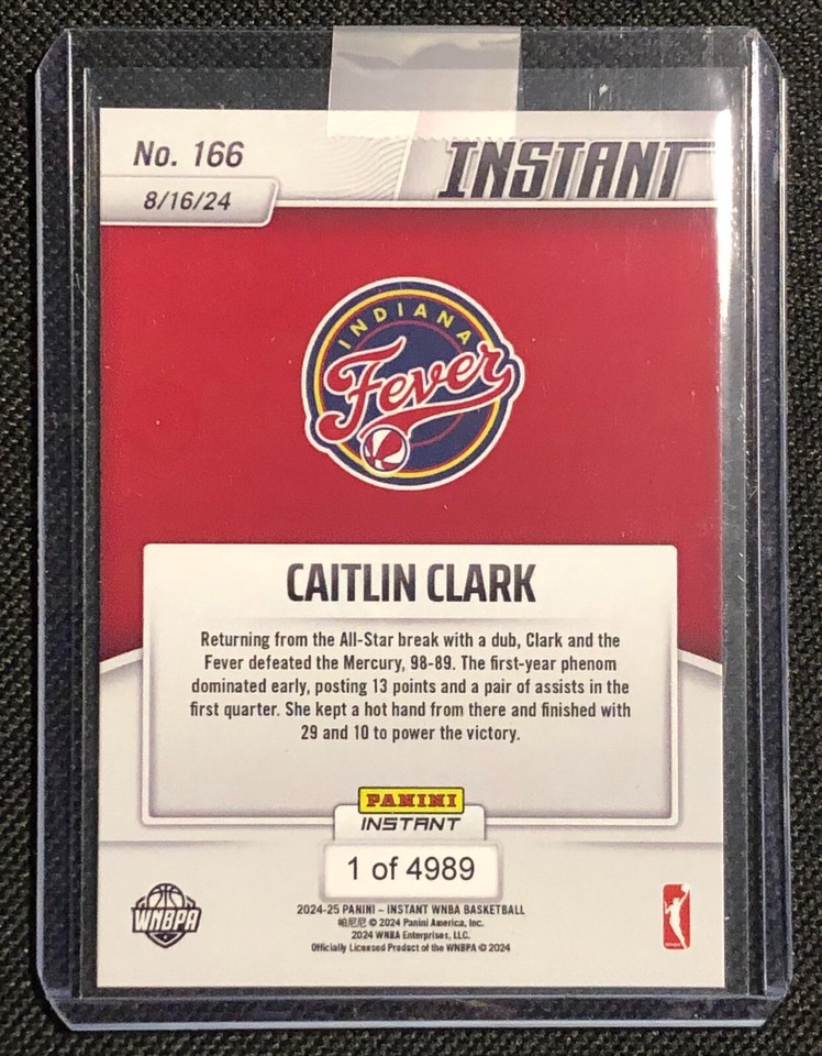 Caitlin Clark 2024 Panini Instant WNBA ROOKIE Indiana Fever #166 RC (C ...