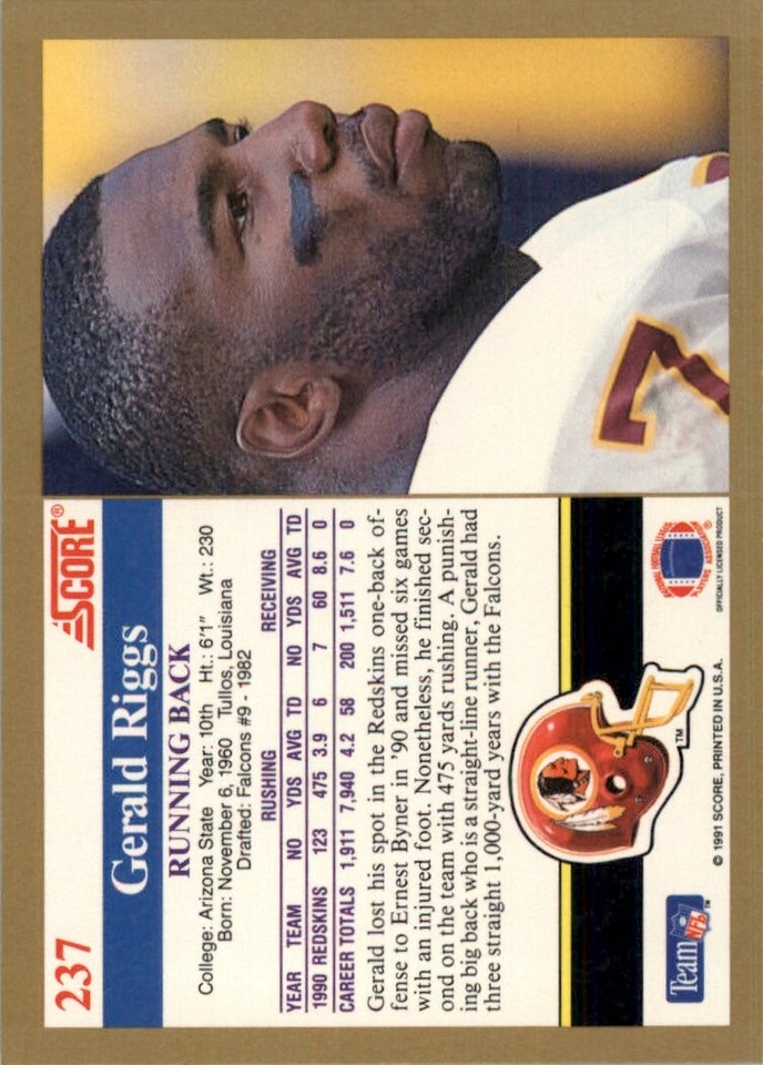1991 Score NFL Gerald Riggs #237 | eBay