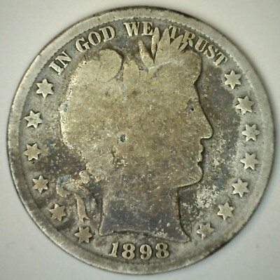 1898 Silver Barber Half Dollar 50c US Type Coin Good Circulated ...