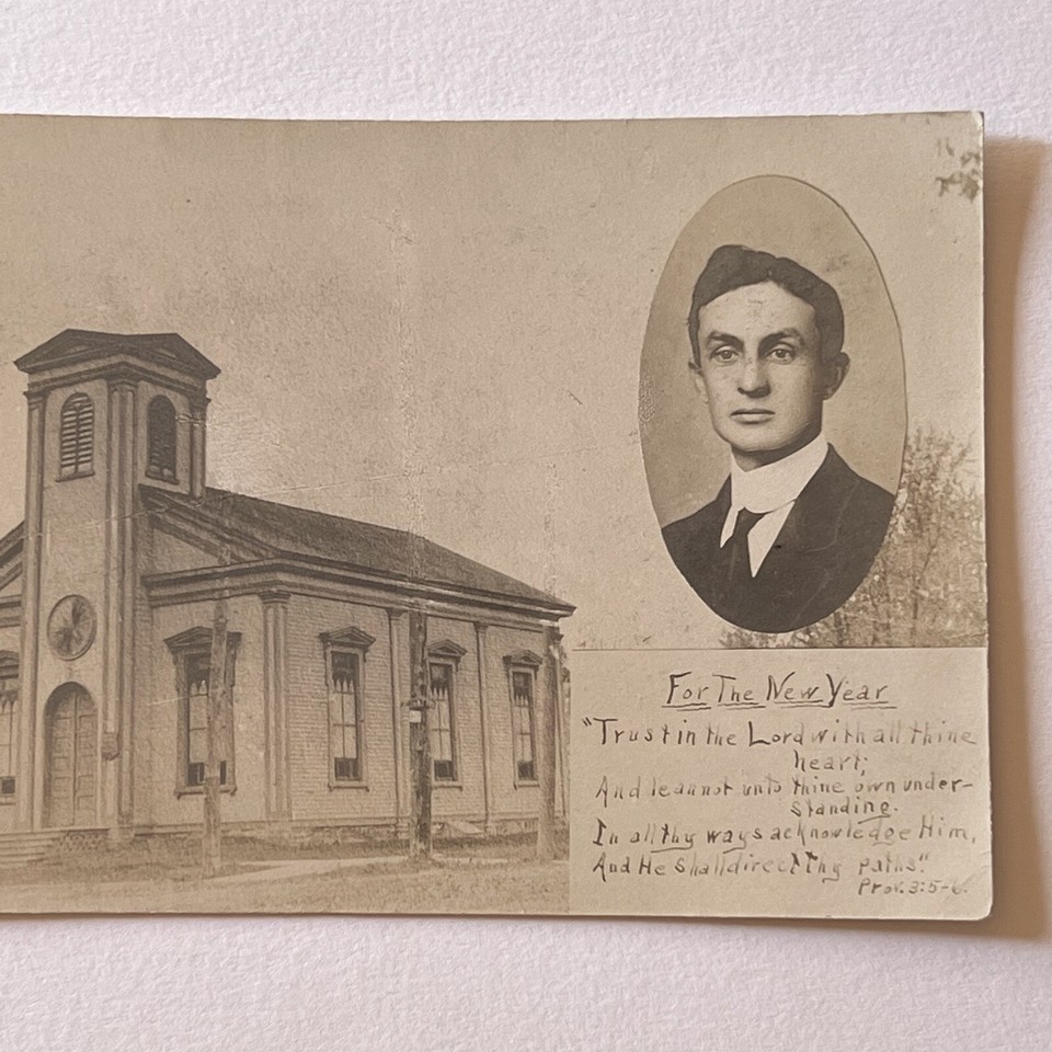 Antique Sepia RPPC Real Postcard Man Christian Preacher Church Proverb ...