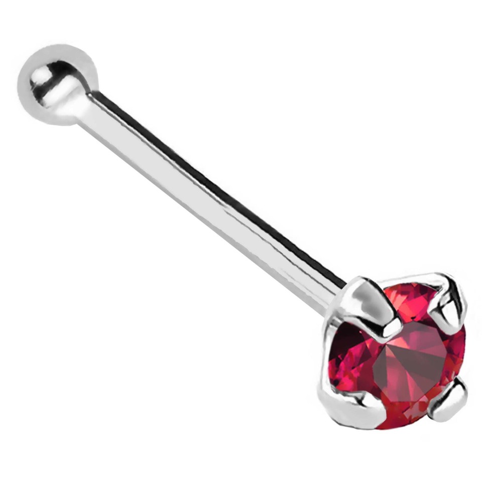Solid 14kt Gold 22G Nose Bone Ball End Stud Ruby Gemstone Nose Ring ...