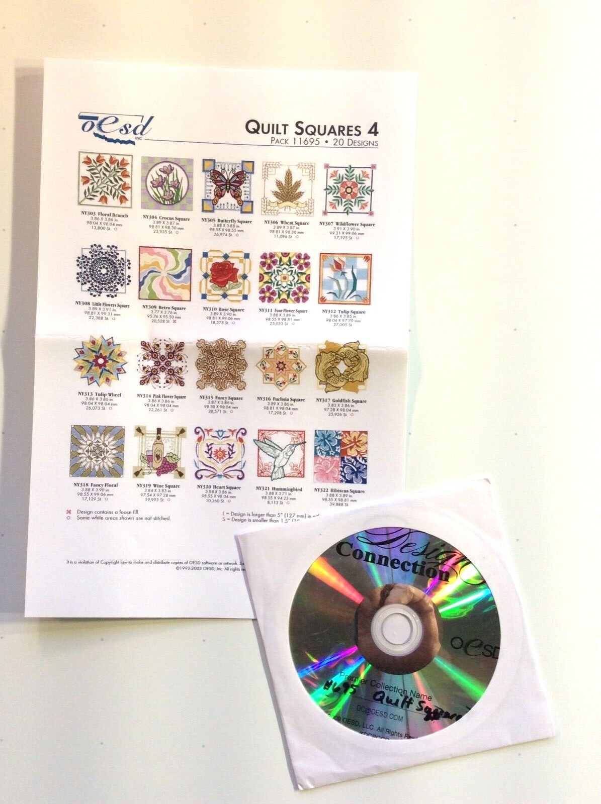 oesd Quilt Squares 4 Pack 11695 20 Designs | eBay