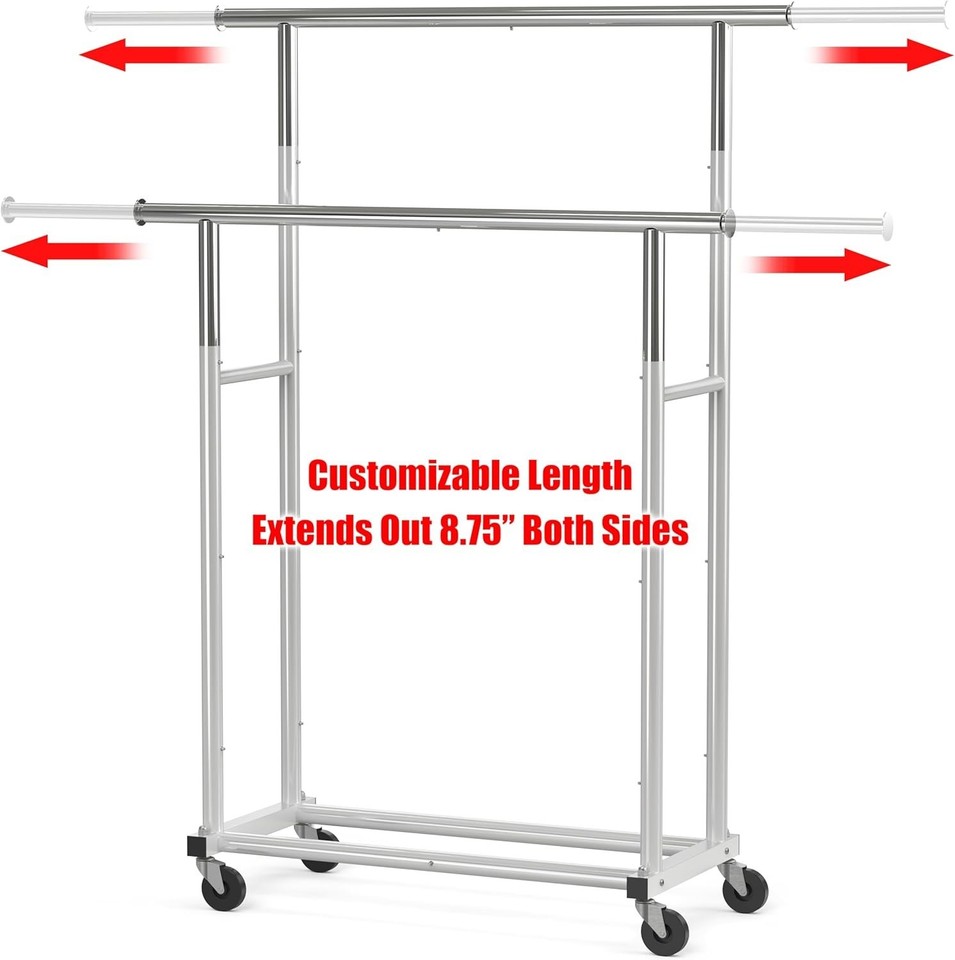 Portable Double Rod Clothes Rack with Wheels - Modern & Extensible in ...