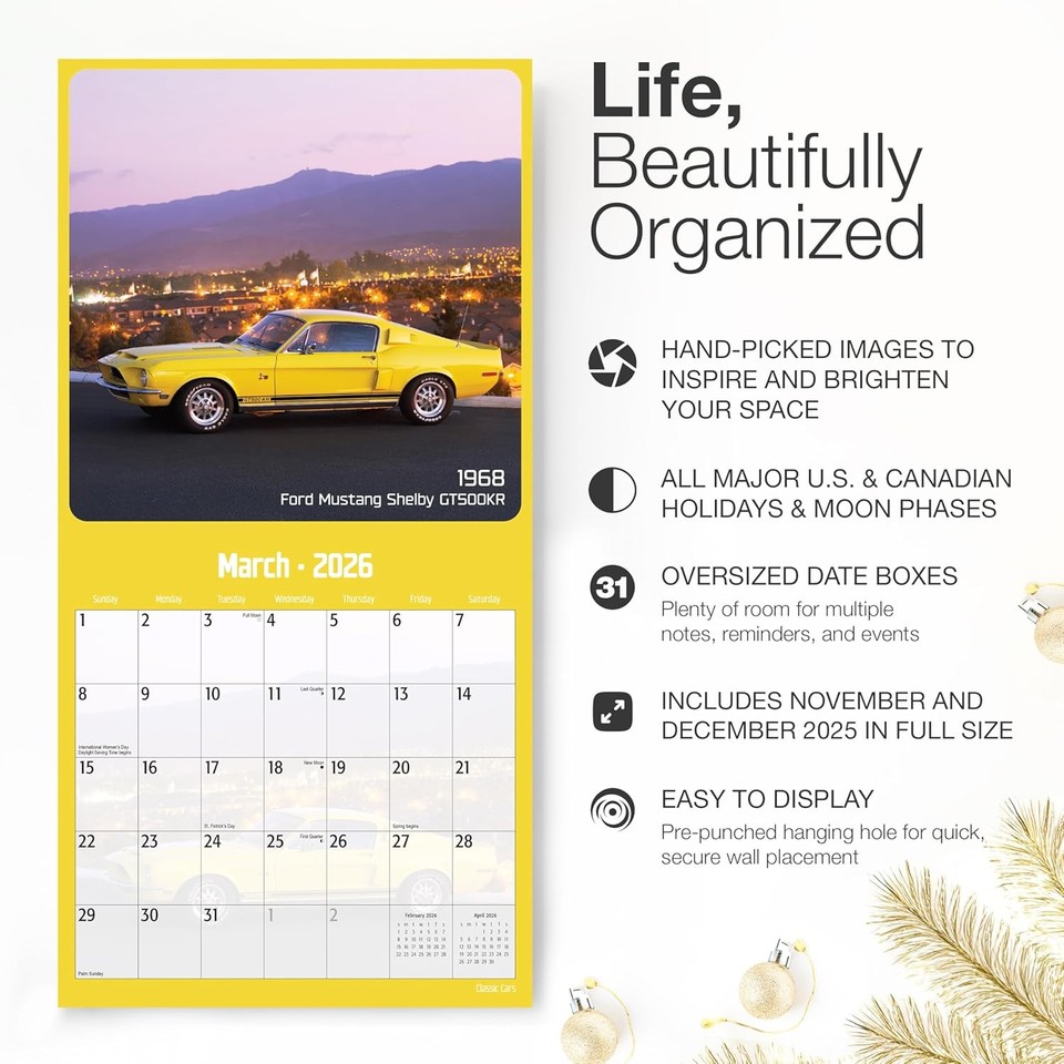 2026 Classic Cars 12 Monthly Hanging Wall Calendar | eBay