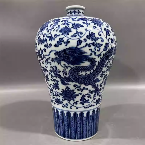 Beautiful Collectable Art Handmade Blue White Porcelain Dragon Mei Vase ...