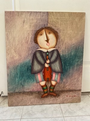 Signed J. Roybal Oil Painting On Canvas Frameless Violinist (1955 ...
