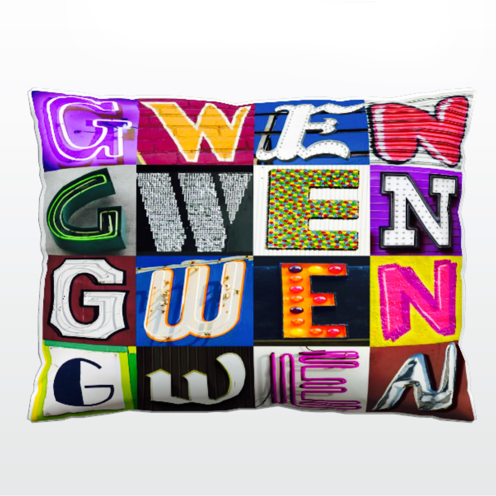 Personalized Pillow featuring the name GWEN in photos of sign letters ...