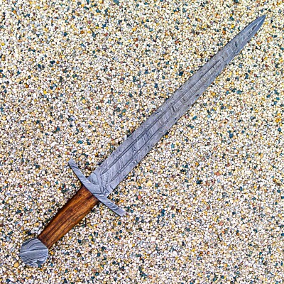 27" HANDMADE DAMASCUS STEEL SWORD BASTARD SWORD SHORT SWORD BATTLE ...