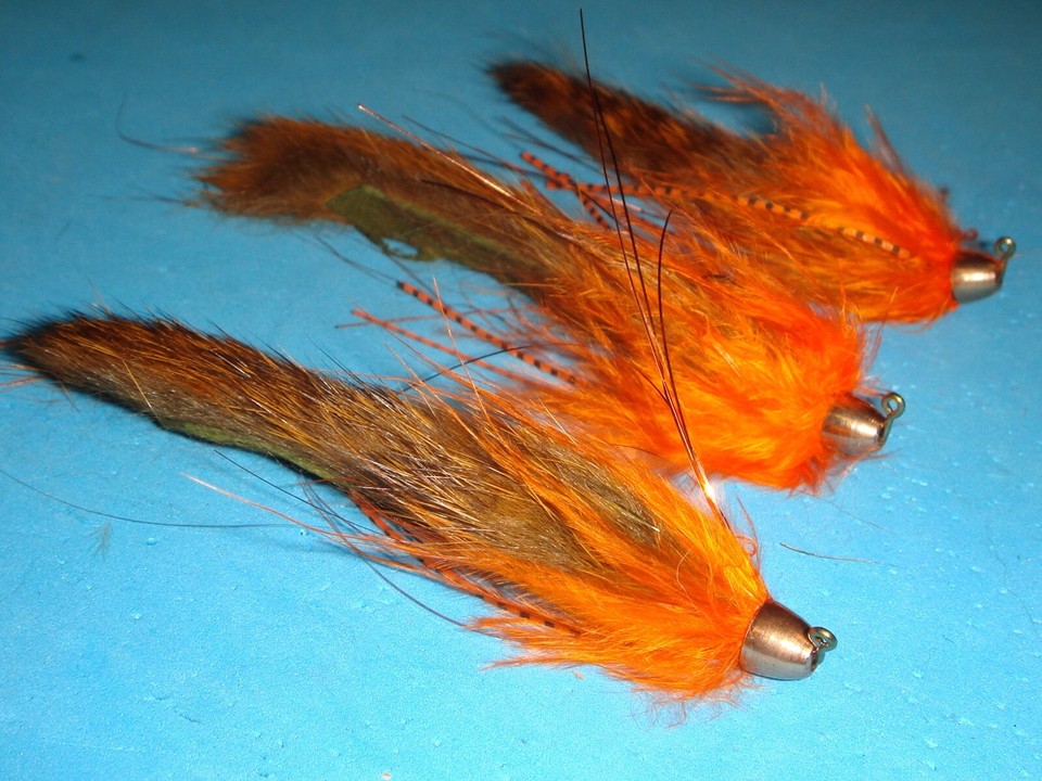 FLY FISHING FLIES - Orange/Olive (Cray) MEAT WHISTLE Bunny Streamers #4 ...