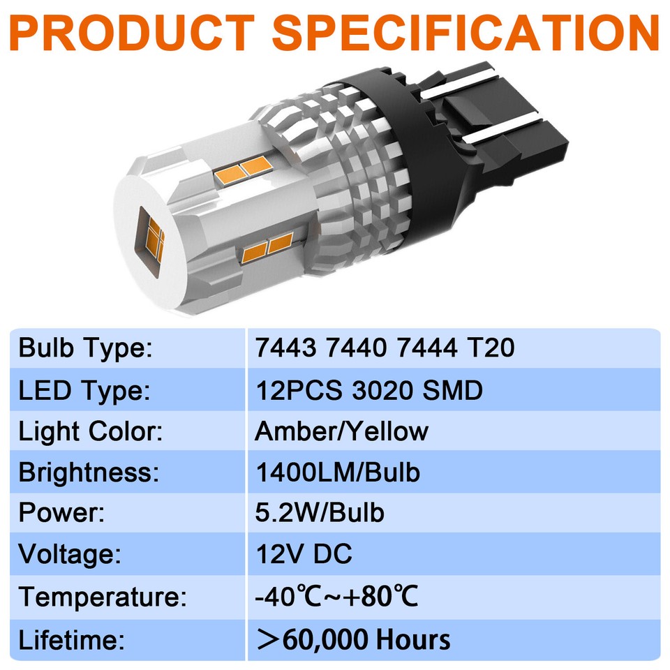 LED Turn Signal Brake Light Bulb Anti Hyper Flash 7443 7440 7444 7771 ...