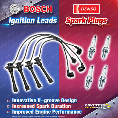 Bosch Ignition Leads + 4 x Denso Spark Plugs for Holden Nova LG AE101 ...