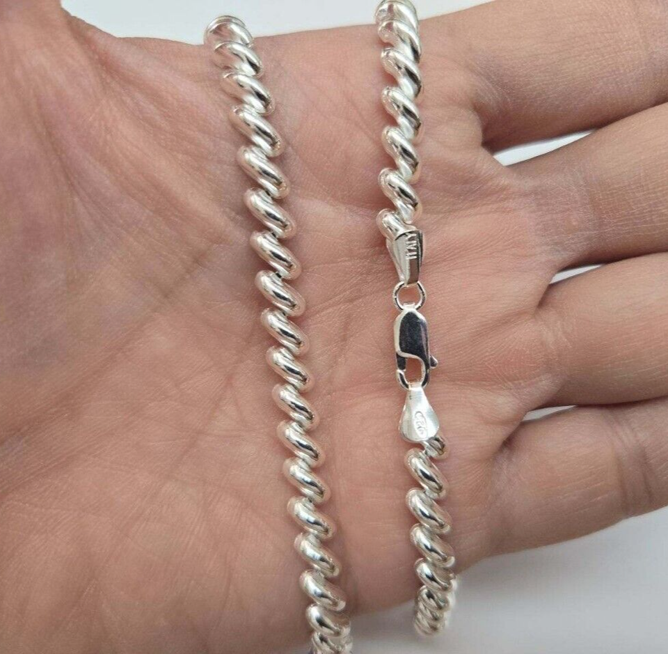925 Sterling Silver Thick San Marco Chain Necklace Bracelet Women 6mm 7 ...