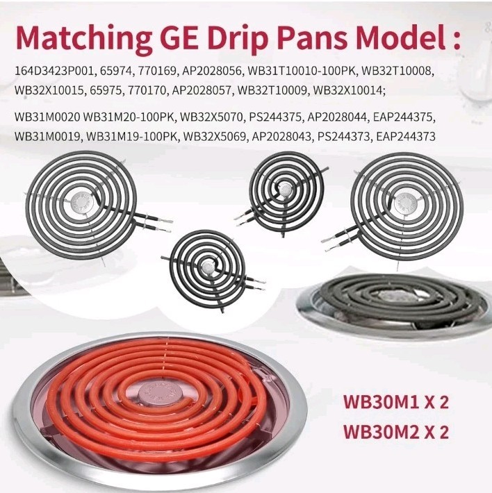 GE Drip Pans and Stove Burner Element Unit Set, Perfectly Fit WB30M1 ...