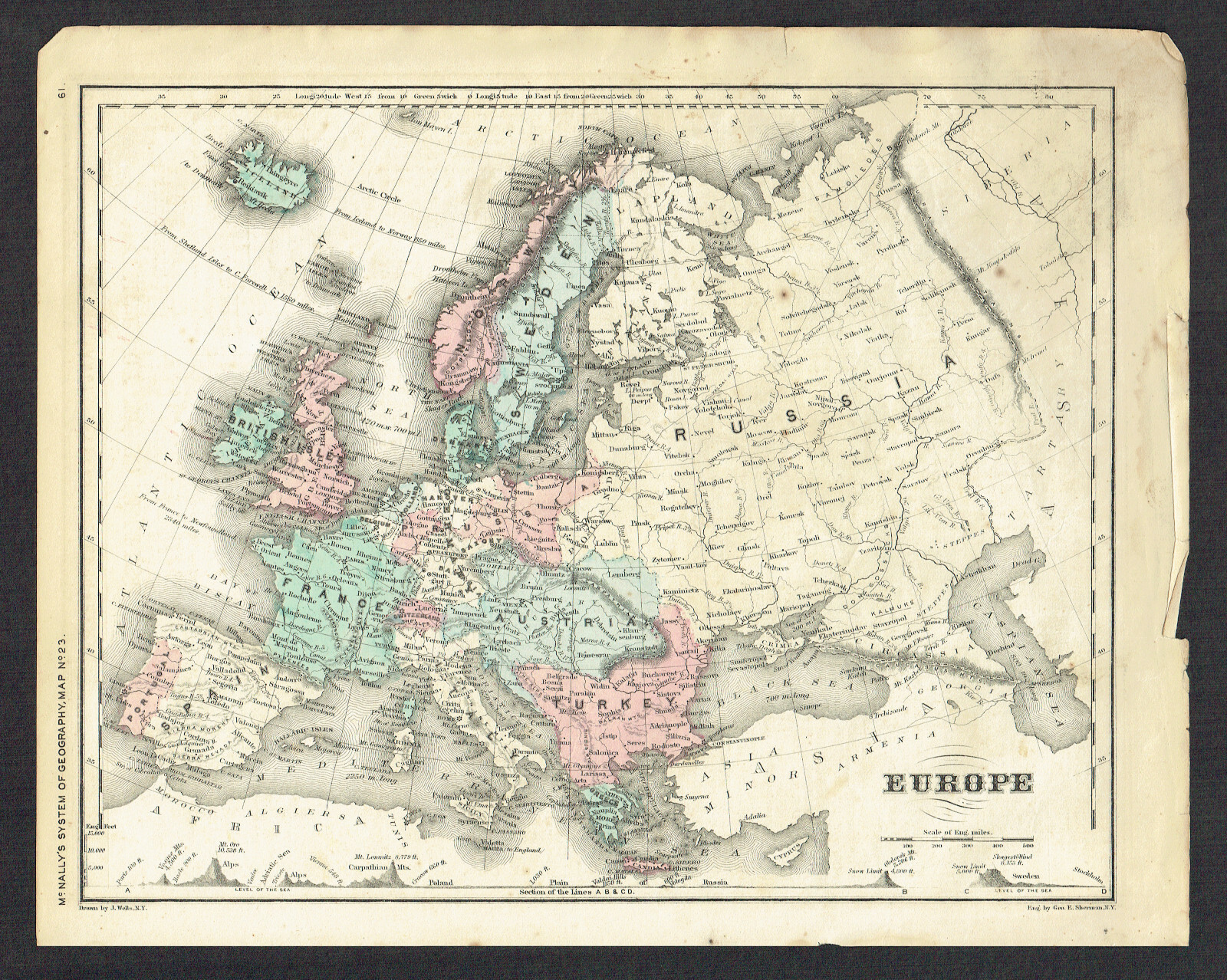 1860~Europe~Map~McNally's Geography~Hand Colored | eBay