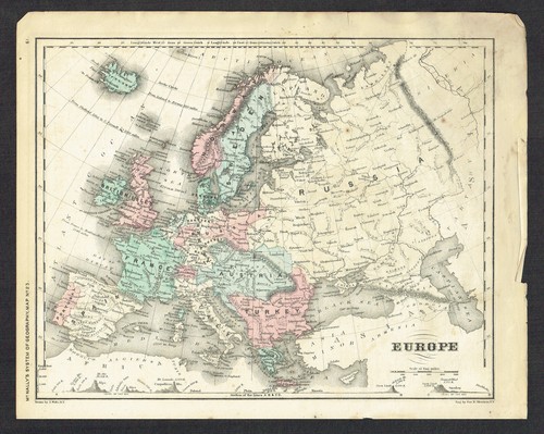 1860~Europe~Map~McNally's Geography~Hand Colored | eBay