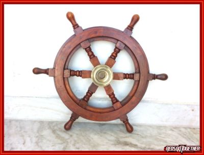 Nautical Ship Wheel 18" Brass/Wood Captain Pirate Ships Decor Vintage ...