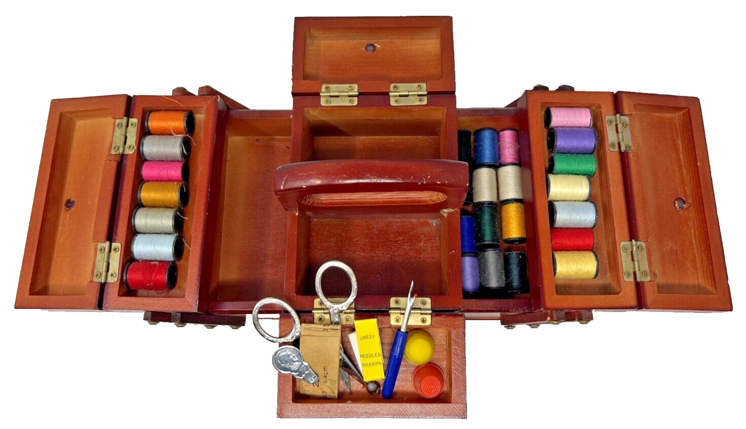 Vintage Wooden Fold Out Singer Sewing Box with Thread & Notions | eBay