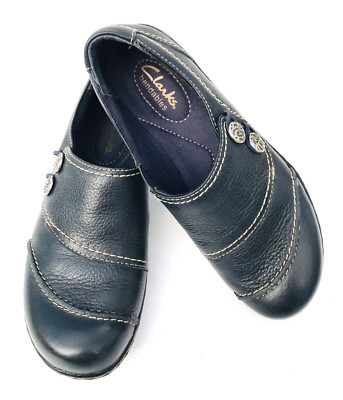 Clarks Bendables Womens SZ 5.5M Black Slip On Loafers Shoe Silver ...