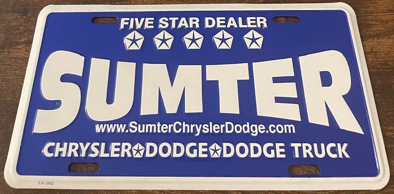 Sumter Chrysler Dealership Booster License Plate Dodge Jeep Ram Truck ...