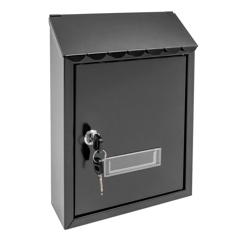 Wall Mount Rectangular Locking Mailbox W/ 2 Keys Black Residential Mail ...