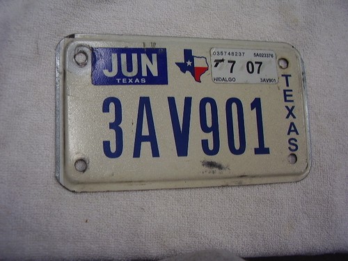 2007 TEXAS MOTORCYCLE LICENSE PLATE 3AV901 | eBay