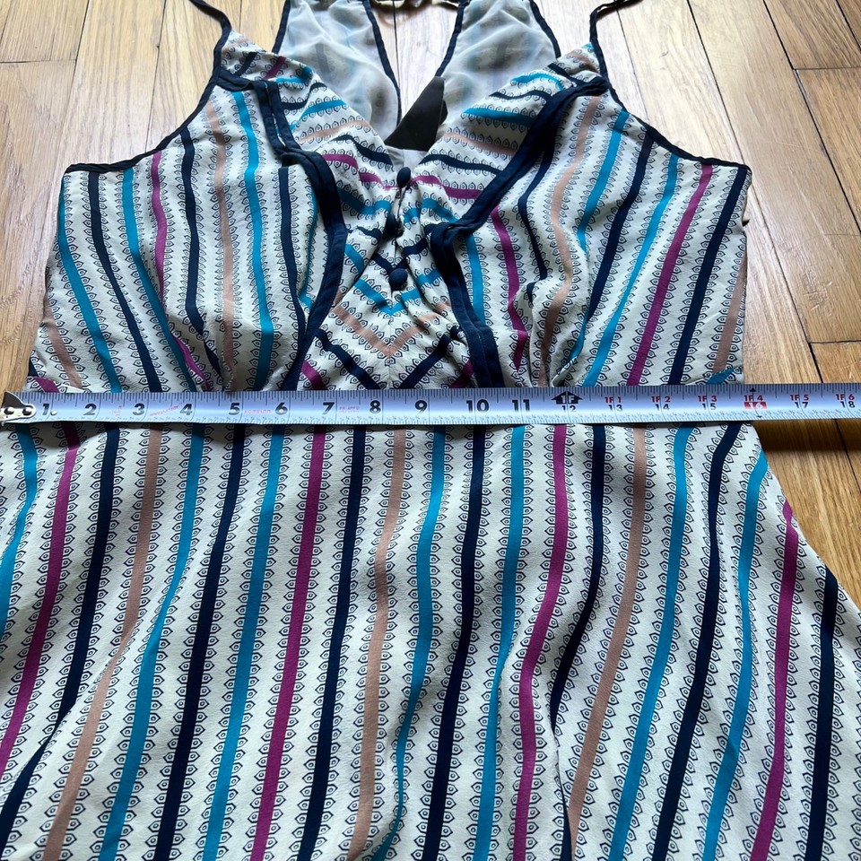 Anthropologie Girls From Savoy Size 14 Cream Striped Gull Wing Silk Sun ...