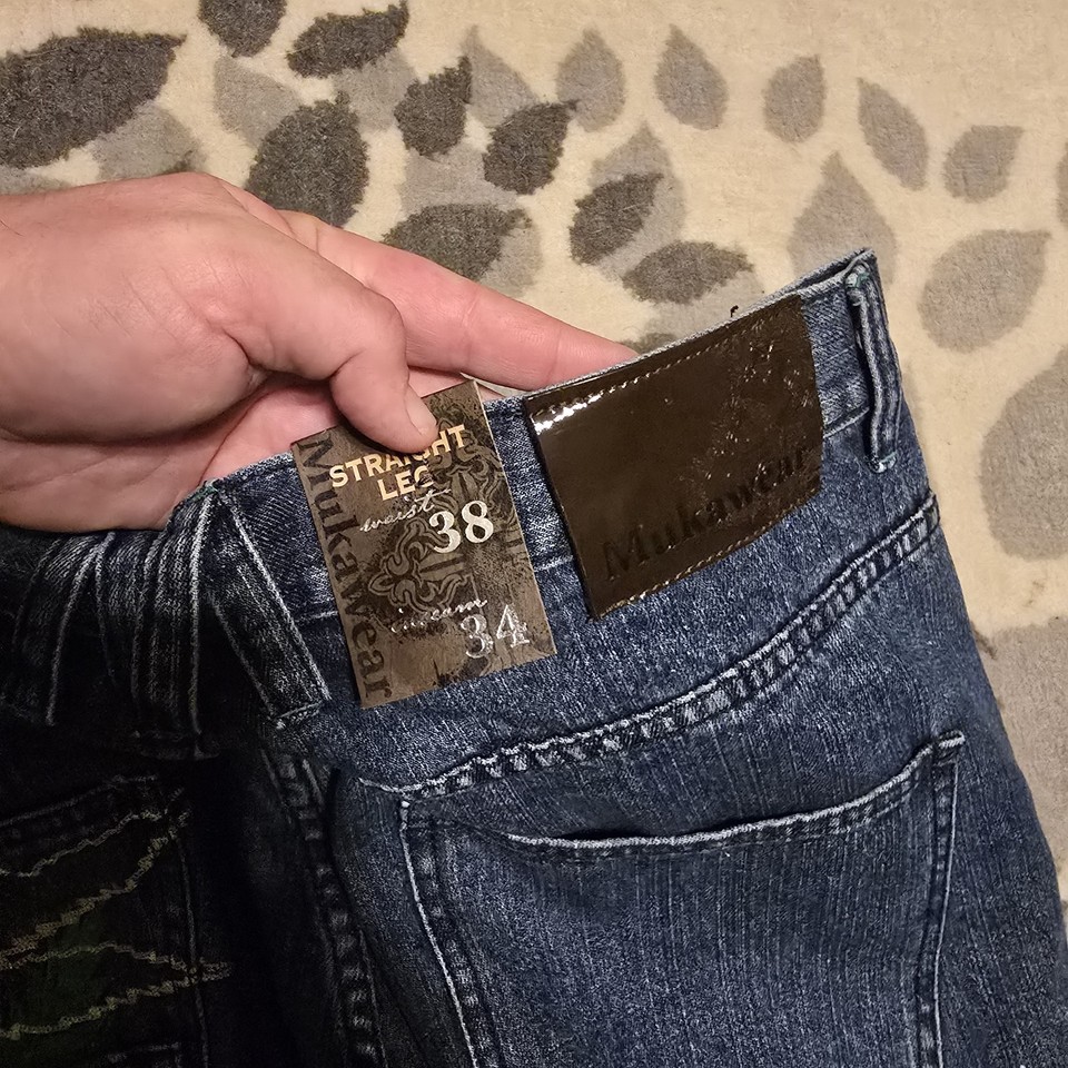 Mukawear Weed Leaf Jeans 38 X 34 y2k baggy marijuana hip hop New Vtg ...