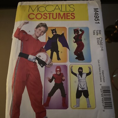 McCalls M4951 Child 3-6 Ninja Bat Racing Halloween Costume Sewing ...