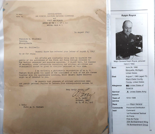 WW2 1943 TYPED LETTER FROM GENERAL RALPH ROYCE SIGNED BY COL. A.T ...