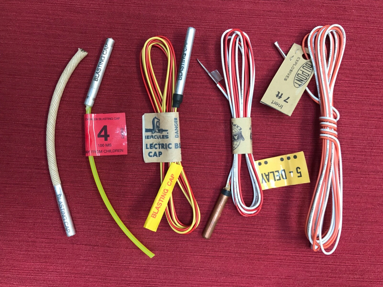 Set of 5 different inert blasting caps for mining display, movie prop ...