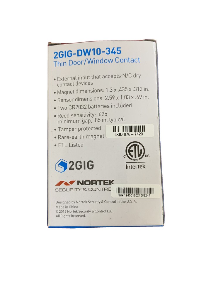 2GIG Wireless Thin Door Window Contact Sensor Transmitter 2GIG-DW10-345 ...