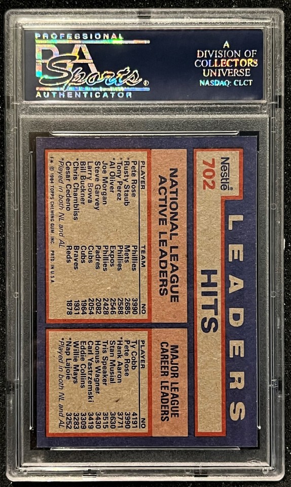 1984 Topps #702 NESTLE Hand Cut Pete Rose -Staub-Perez NL Hit Leader ...