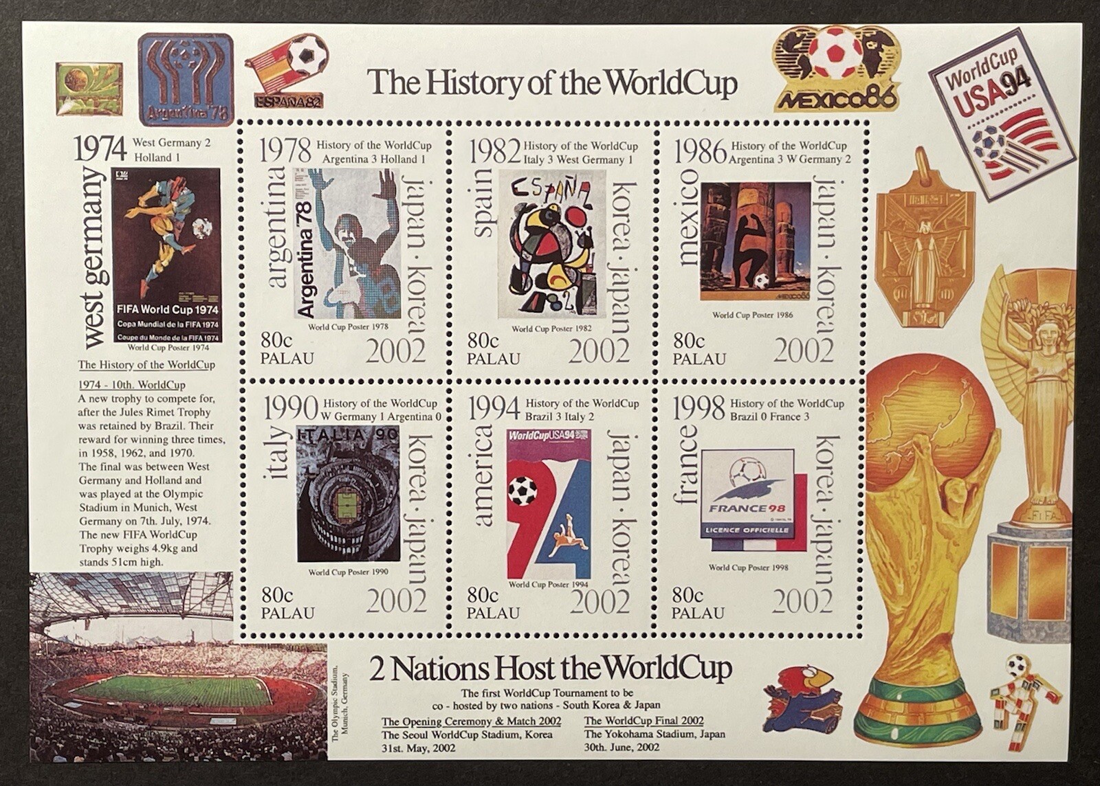 PALAU HISTORY OF THE WORLD CUP SOCCER STAMP SHEET 2001 MNH KOREA JAPAN ...