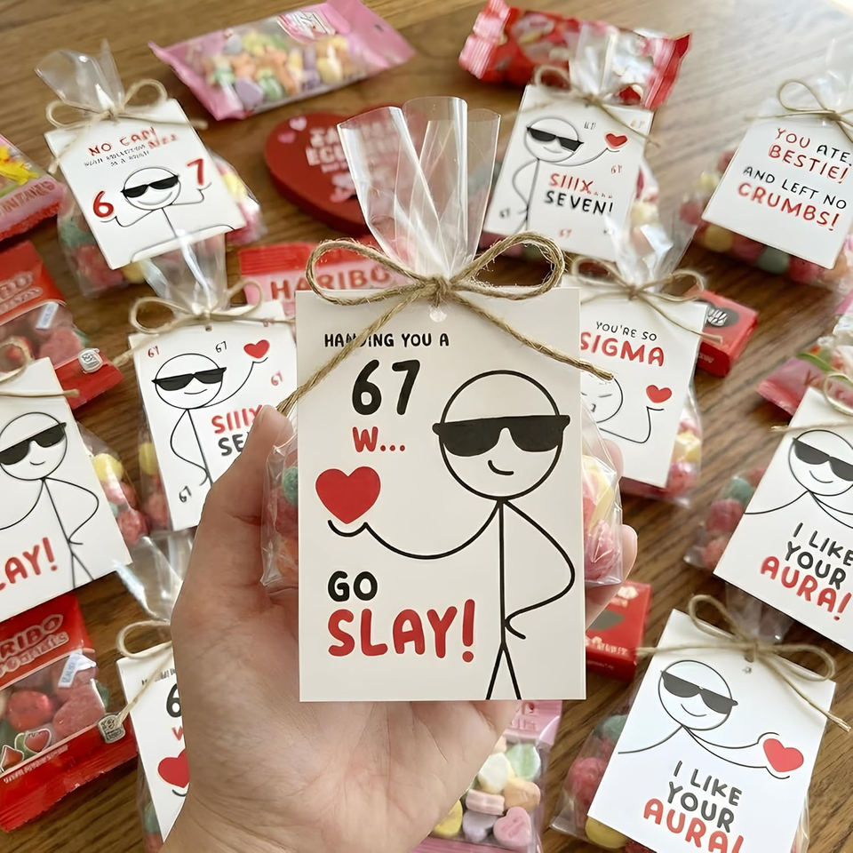 24 Pcs Valentines Gift Tags with Stickers & String, Funny Slang 67 s ...
