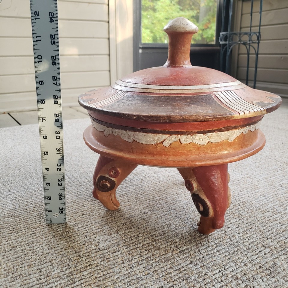 Pre Columbian Polychrome Eagle Copador Style Tripod Lidded Pot | eBay