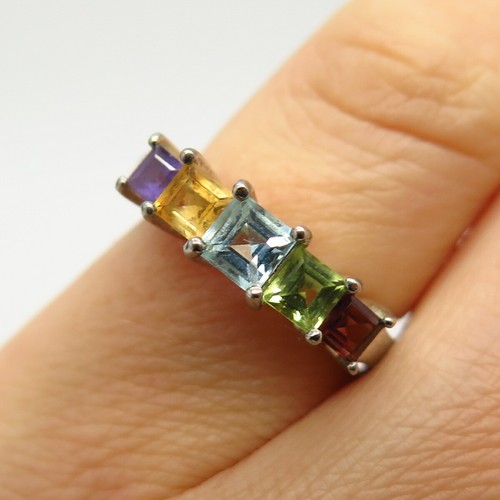 925 Sterling Silver Real Multi-Color Gemstone 5-Stone Ring | eBay