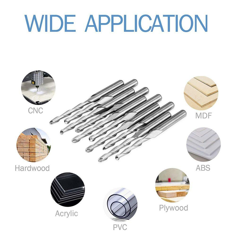 HQMaster CNC Router Bit 1/8” Shank Ball Nose End Mill 2mm Cutting Dia ...