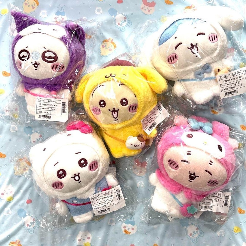 Chiikawa Sanrio Plush Doll 5-Piece Complete Set Hachiware Usagi Momonga ...