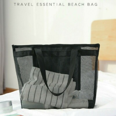 Mesh Beach Bags Toy Tote Handbag Storage Net Portable Pockets Foldable ...